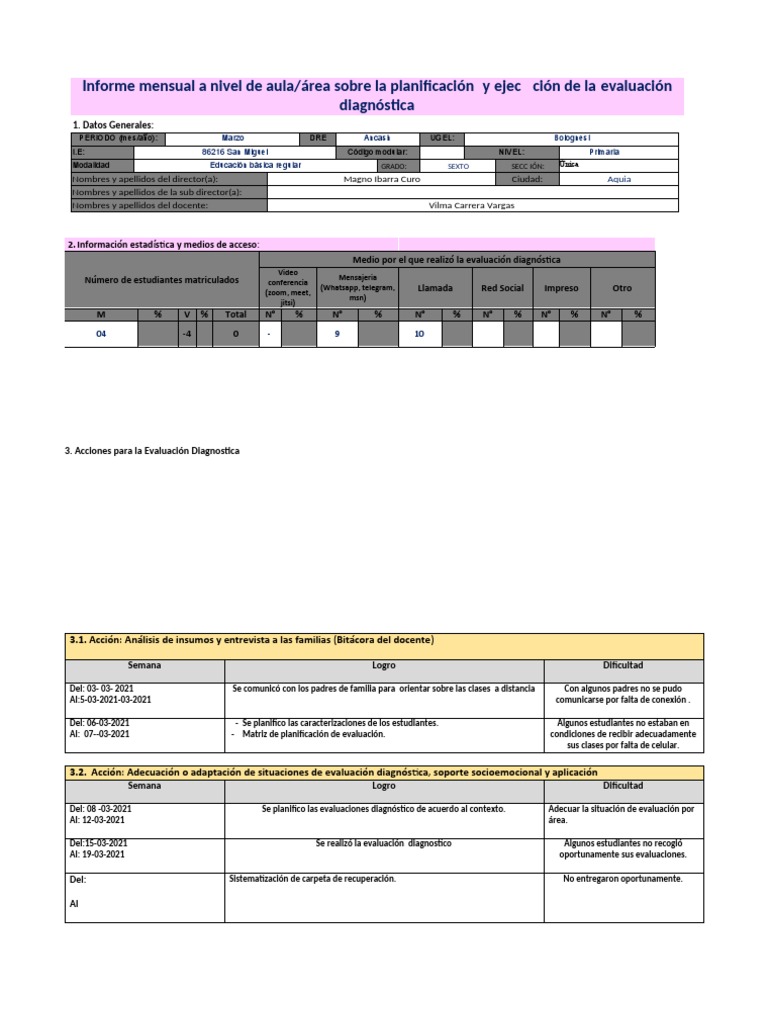 Informe de Evaluación Diagnóstica 6° Primaria | PDF | Evaluación ...