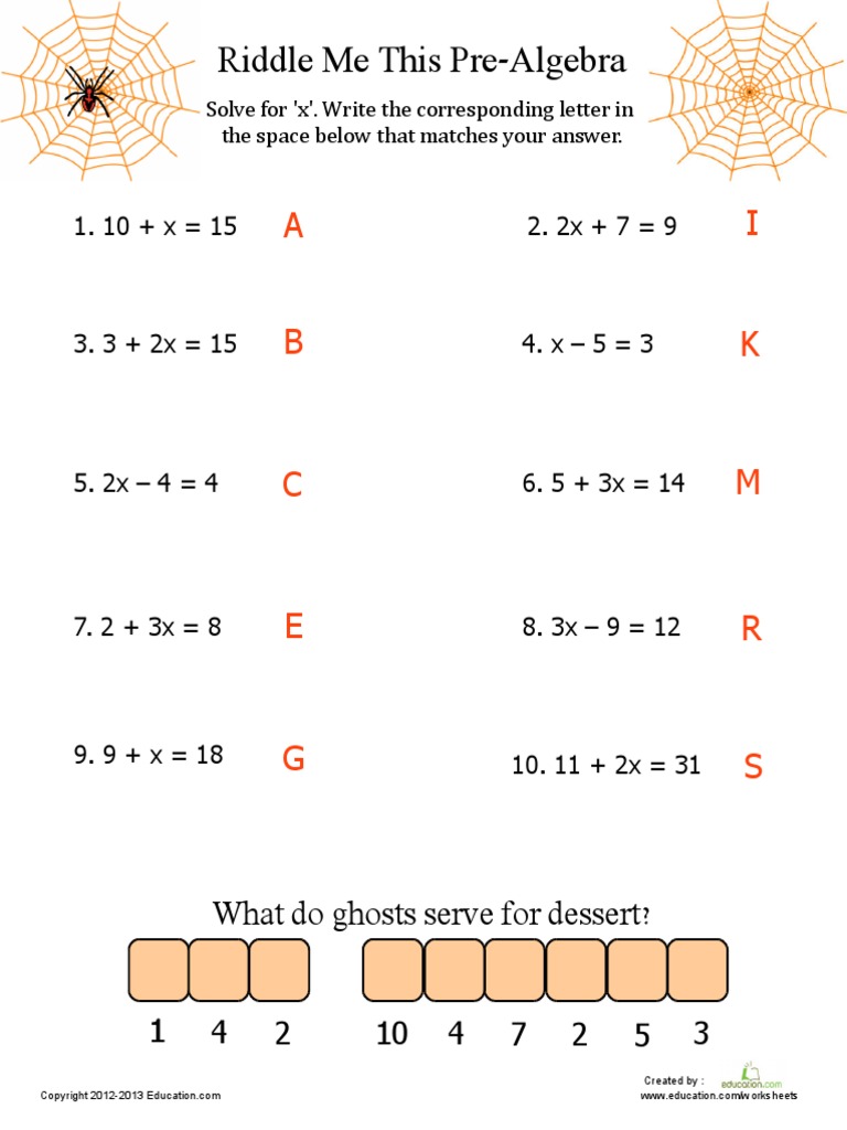 Riddle Me This Pre-Algebra: What Do Ghosts Serve For Dessert? | PDF