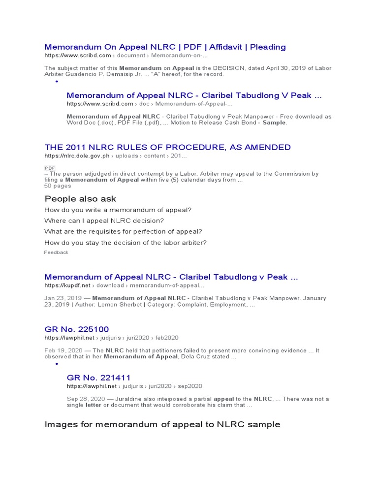 Memorandum On Appeal NLRC - PDF - Affidavit - Pleading: People Also Ask ...