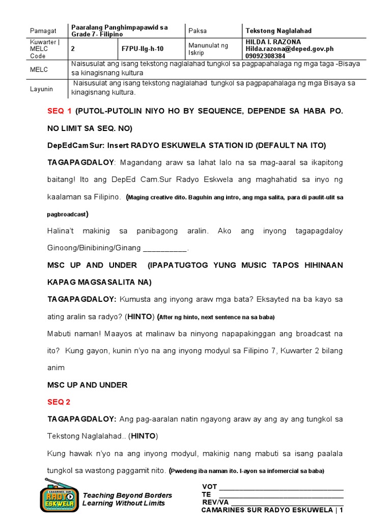 Razona - Hilda.rbiscript - Fil7 q2 | PDF