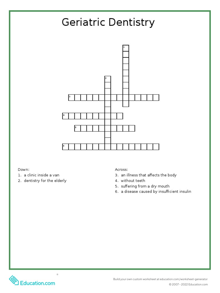 Geriatric Dentistry Worksheet | PDF