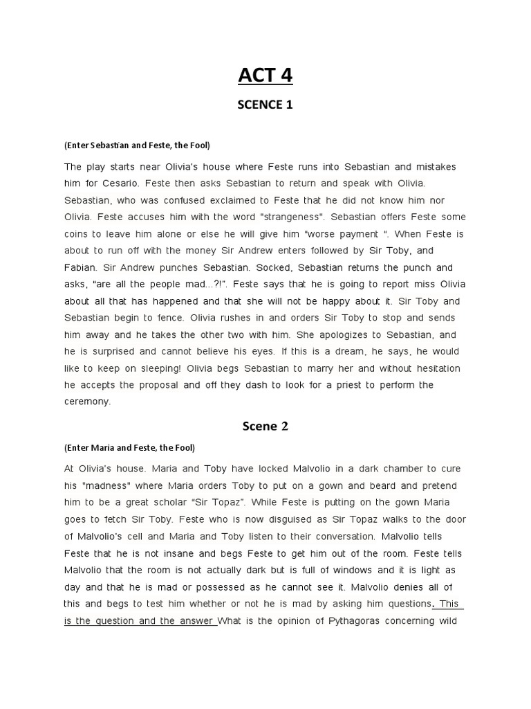 Act 4 Summary of Twelfth Night | PDF | Twelfth Night