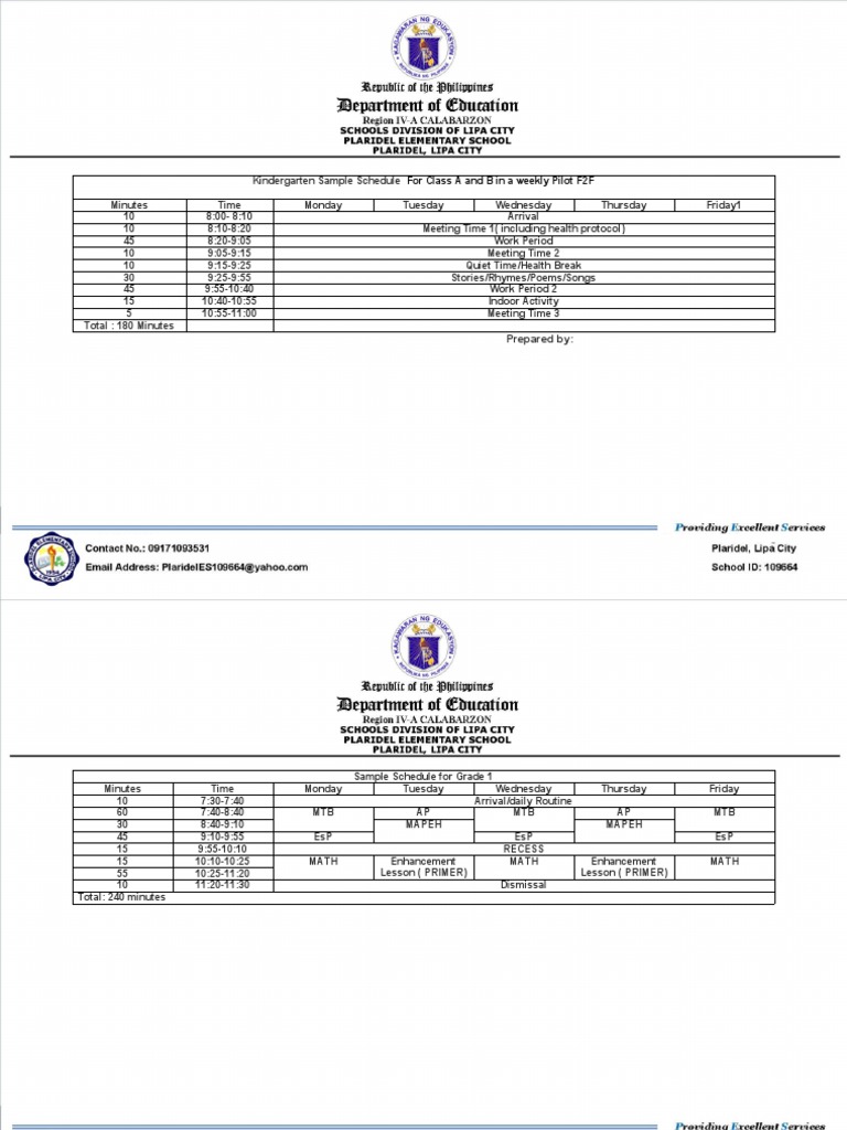F2F Sample Schedule For Pilot F2F | PDF | Schools | Pedagogy