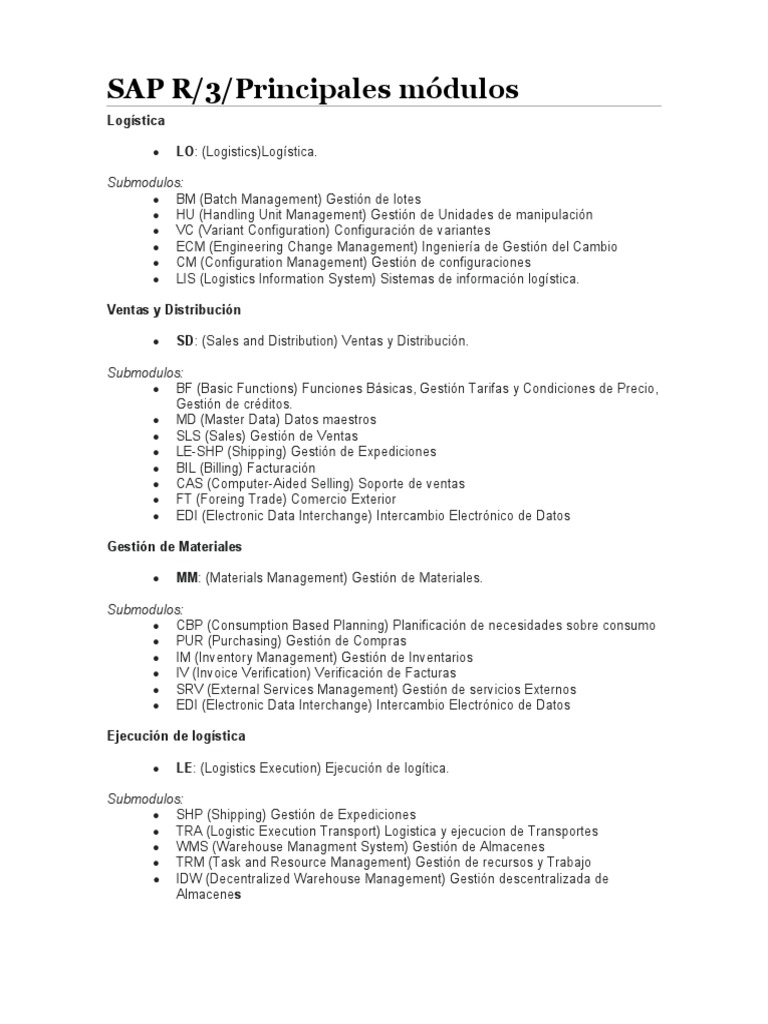 SAP R3 Principales Módulos | PDF | Logística | Factura