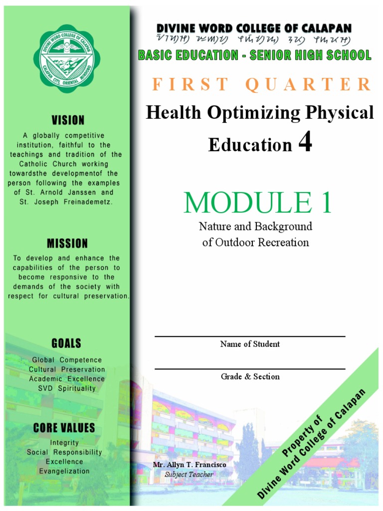 PE and Health 4 Quarter 1 Module 1 | PDF | Eating | Outdoor Recreation