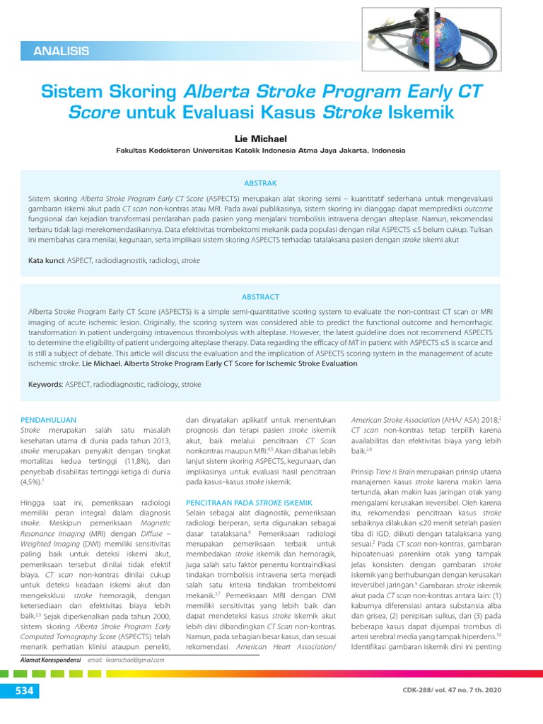 Sistem Skoring Alberta Stroke Program Early CT Score Untuk Evaluasi Kasus Stroke Iskemik | PDF