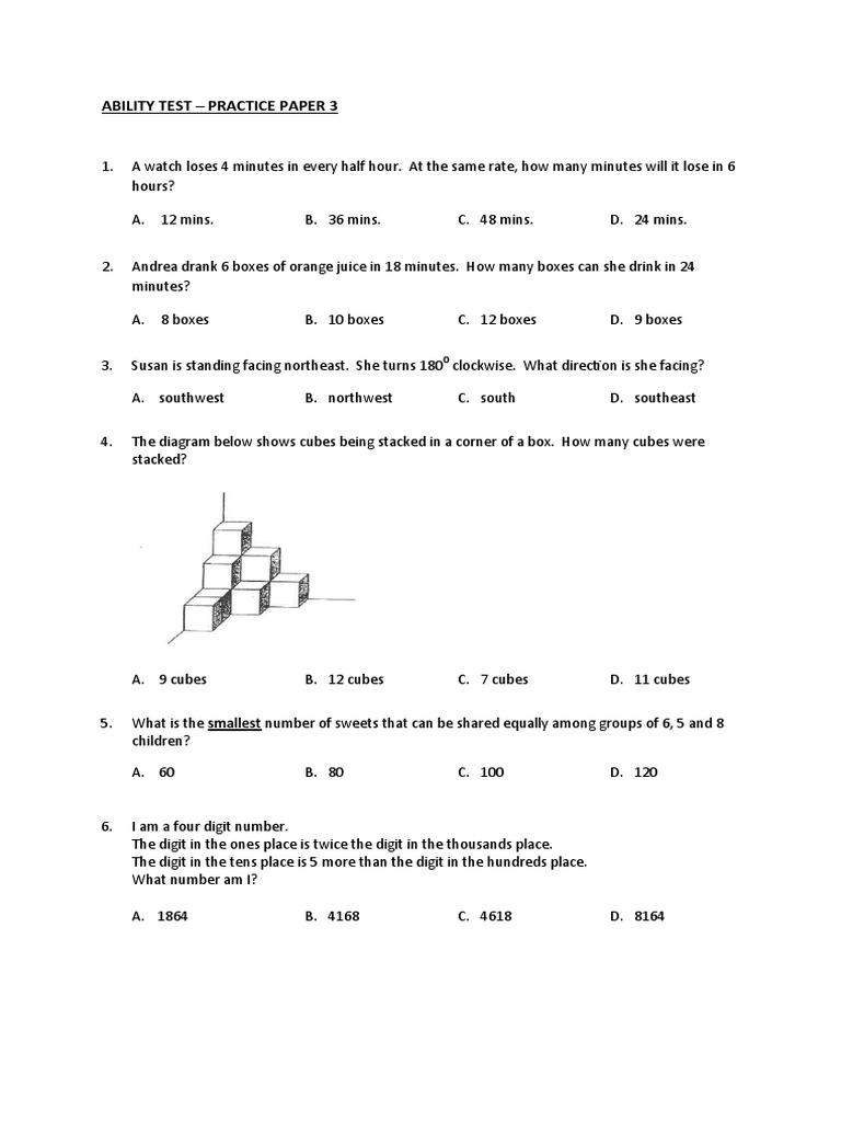 Ability Test - Practice Paper 3 | PDF