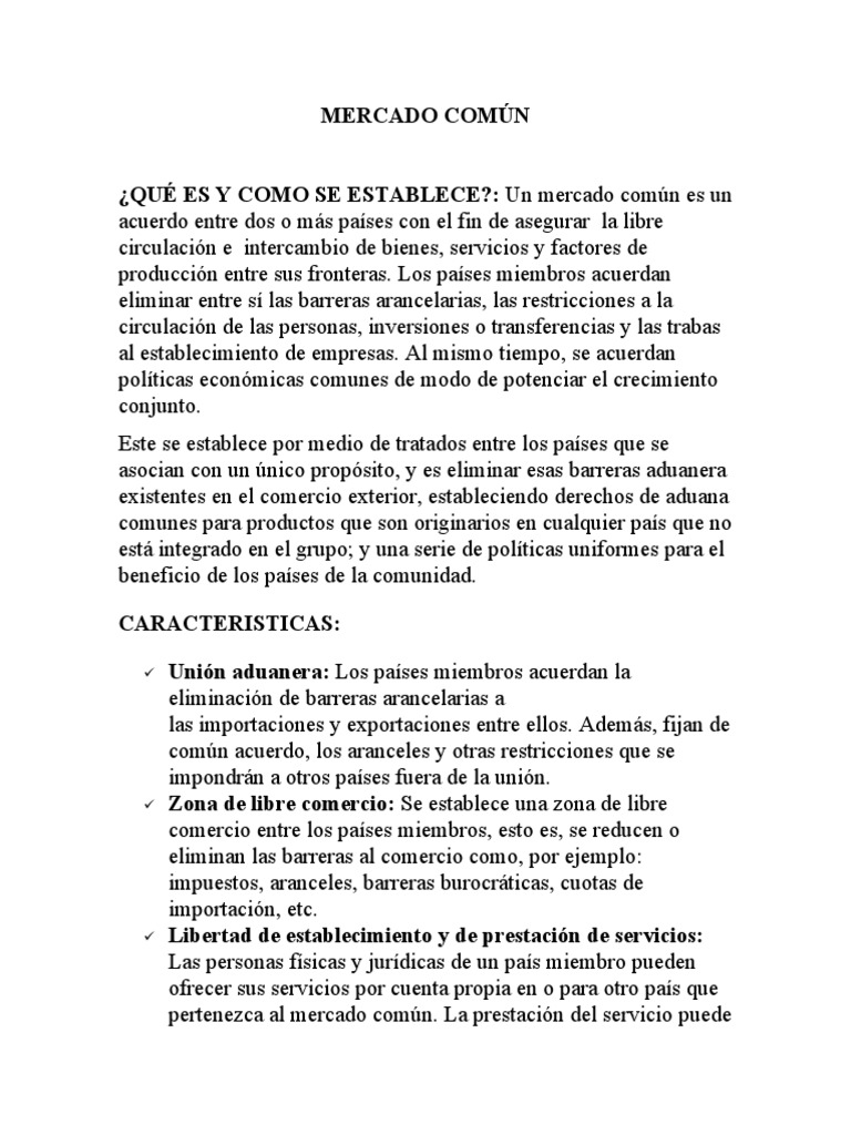 Mercado Común | PDF | Arancel | Economias