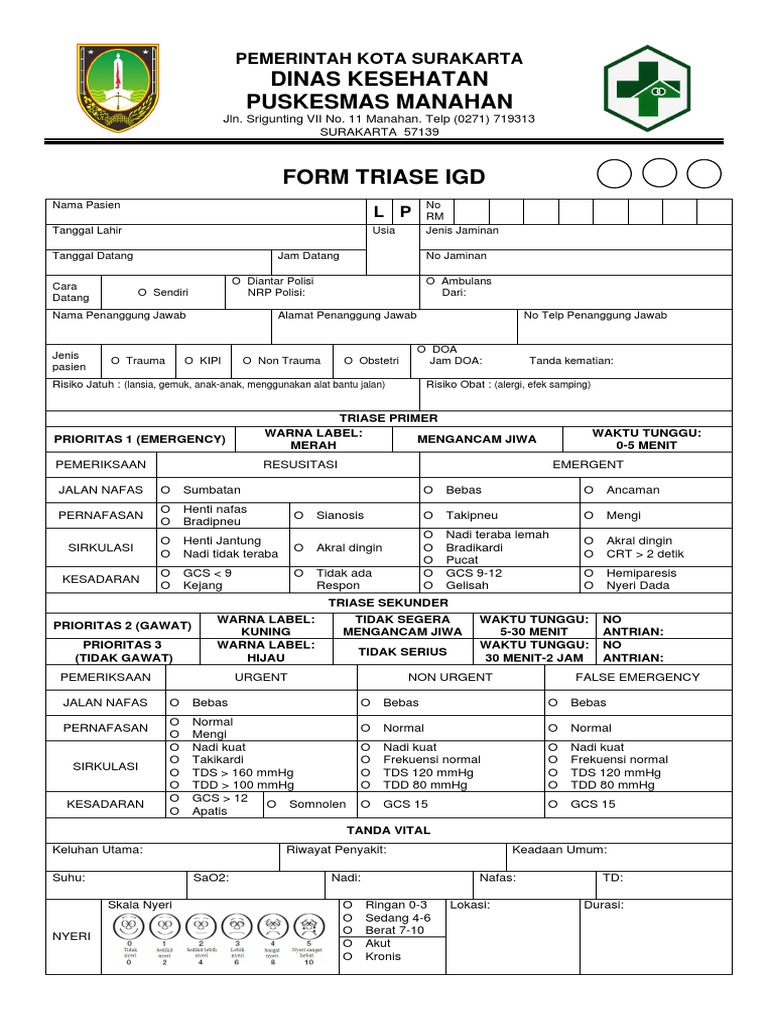 Form Triase IGD Puskesmas | PDF