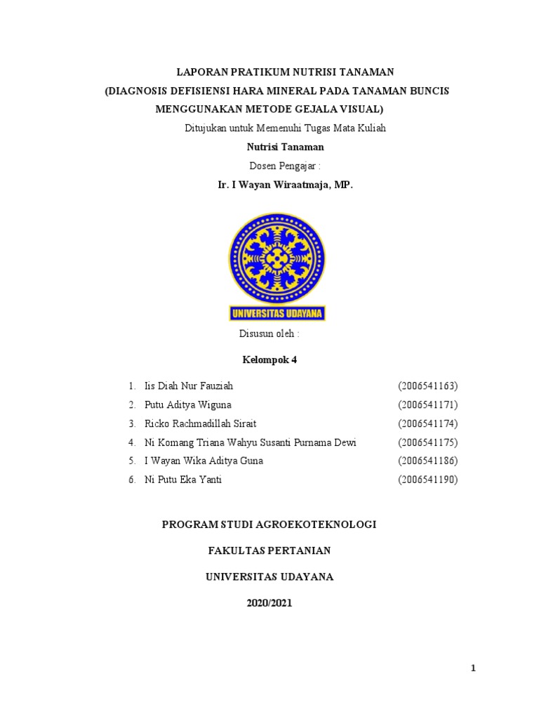 Kelompok 4 - Diagnosis Defisiensi Hara Mineral Pada Tanaman Buncis ...