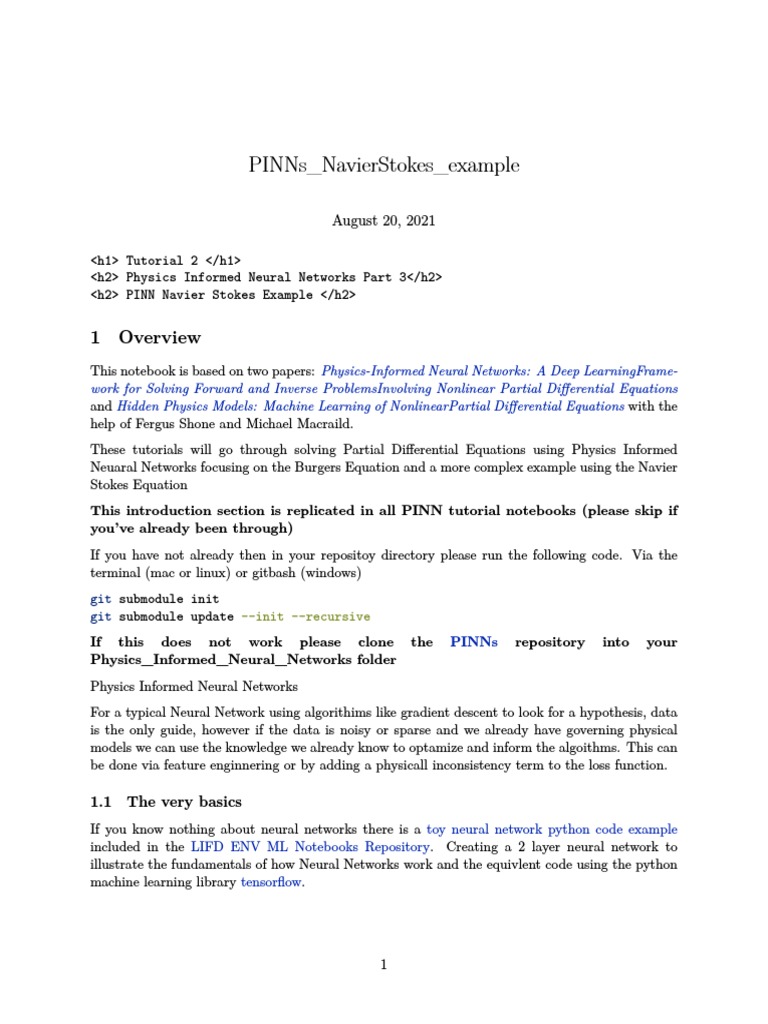 PINN Tutorial: Navier-Stokes Example | PDF | Artificial Neural Network ...
