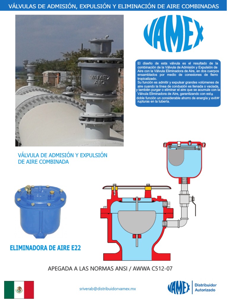 Eliminadora de Aire E22 Apegada A Las Normas Ansi - Awwa C Válvula de Admisión y Expulsión de ...