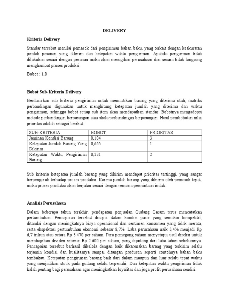 Kriteria Delivery | PDF