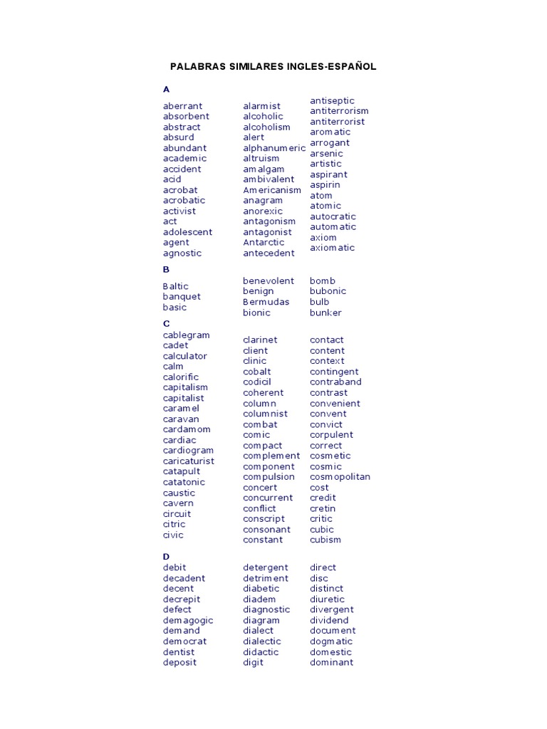 Palabras Similares Ingles | PDF