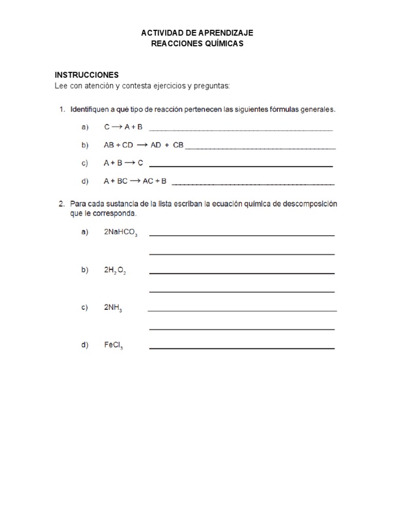 ACTIVIDAD DE APRENDIZAJE - REACCIONES QUÍMICAS - Documentos de Google | PDF