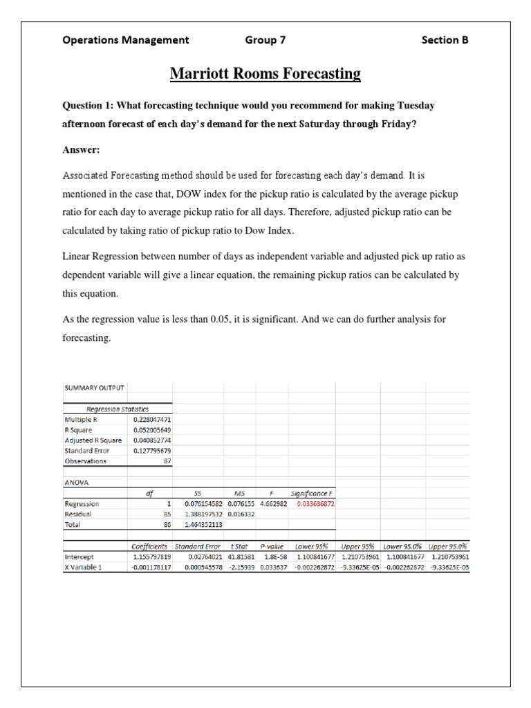 Marriott Rooms Forecasting Case Analysis - Group7 - Section B | PDF