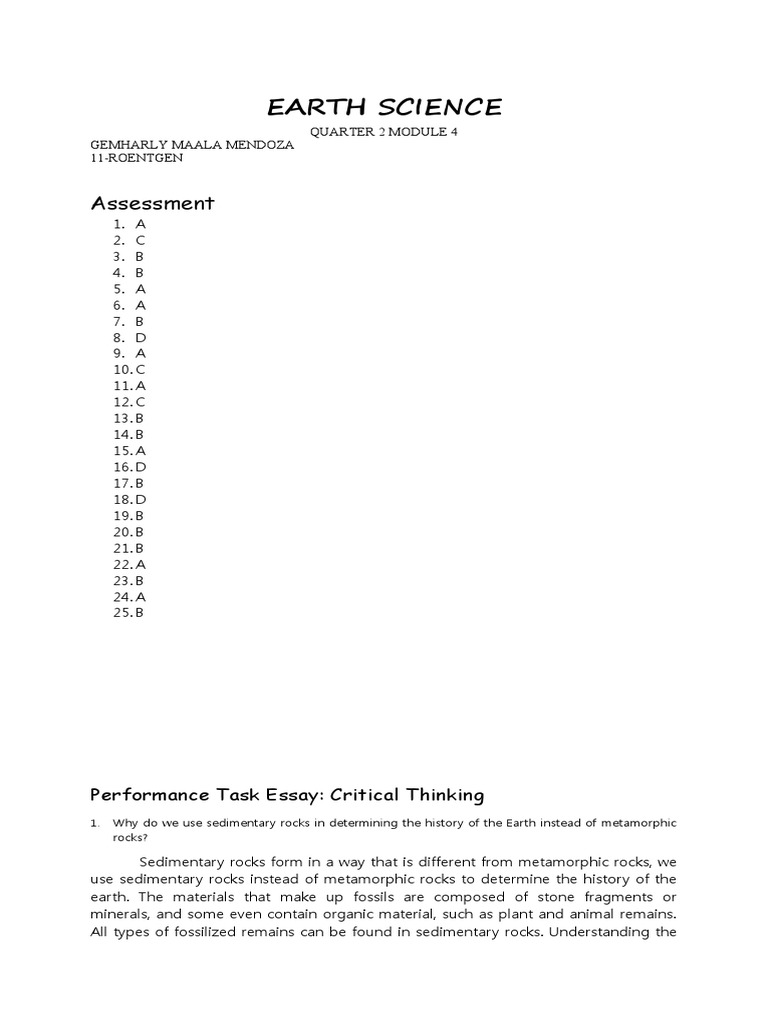 Earth Science: Assessment | Download Free PDF | Rock (Geology ...