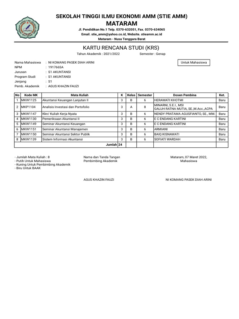 Krs Sy Semester 6 | PDF