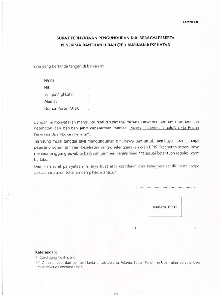 Form Pengunduran Diri PBI | PDF