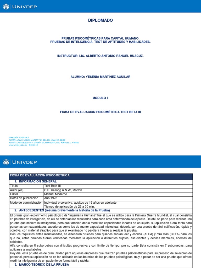 Ficha de Evaluación Psicométrica Test Beta 4 | PDF | Inteligencia ...