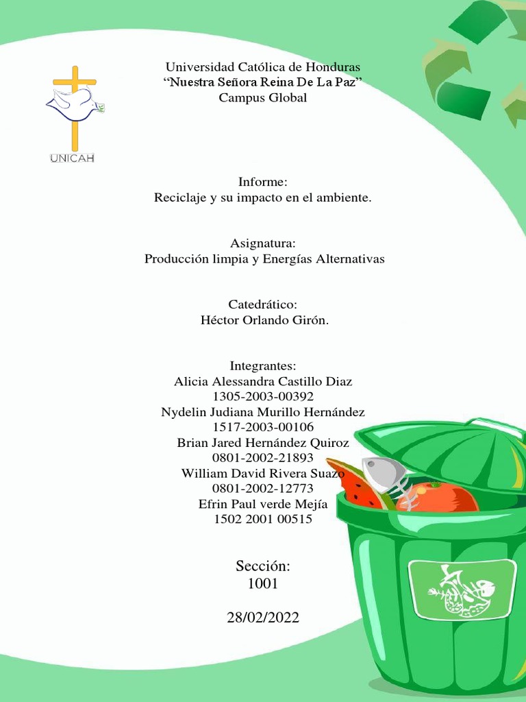 Informe de Reciclaje Grupo # 1 | PDF | Reciclaje | Residuos