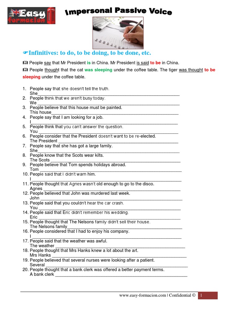 Impersonal Passive Voice Exercises | PDF