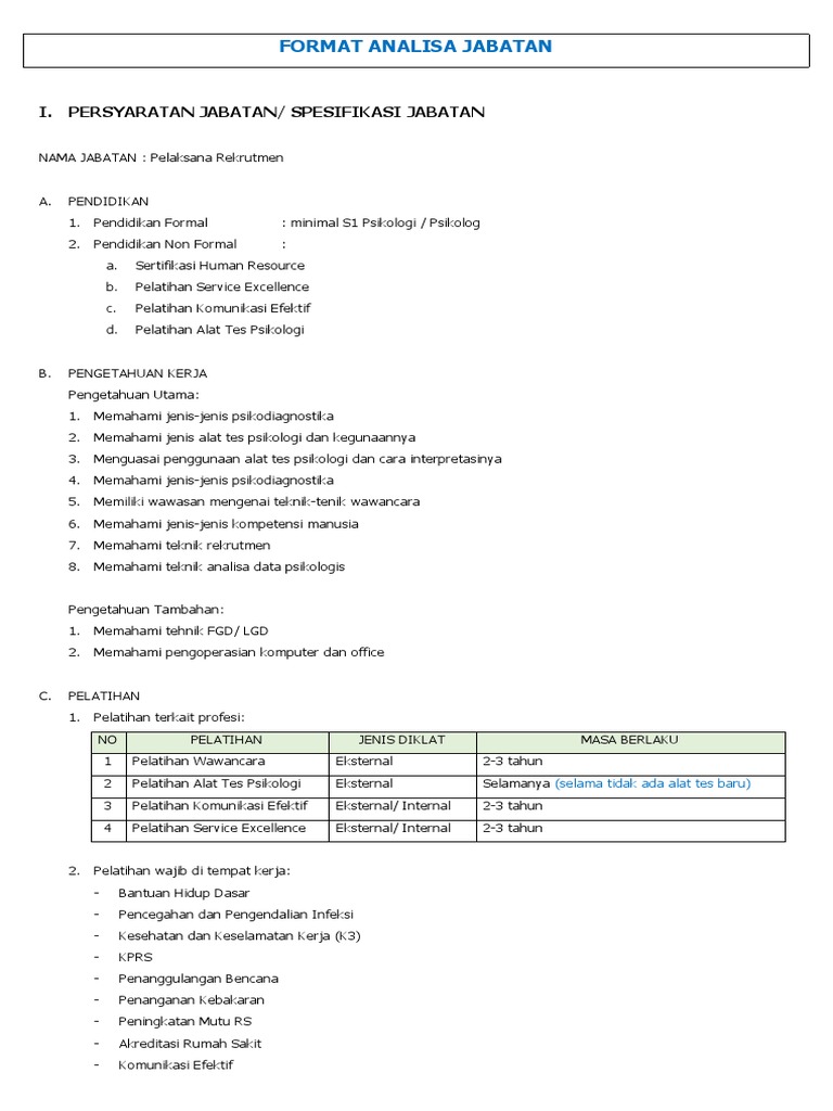 Contoh Analisa Jabatan Pelaksana Rekrut | PDF