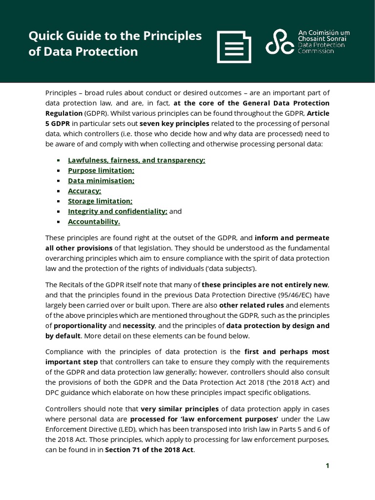Guidance On The Principles of Data Protection - Oct19 | PDF ...
