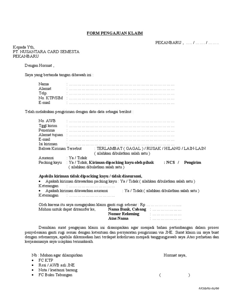 Form Pengajuan Klaim | PDF