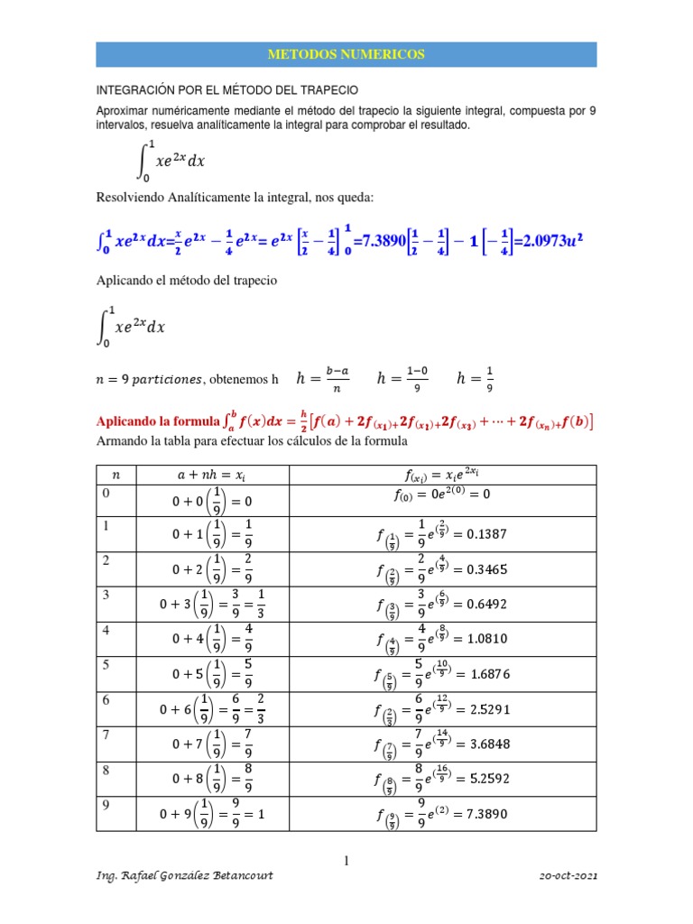 4to Ejemplo Integración Por El Método Del Trapecio | PDF | Integral | Relaciones matematicas