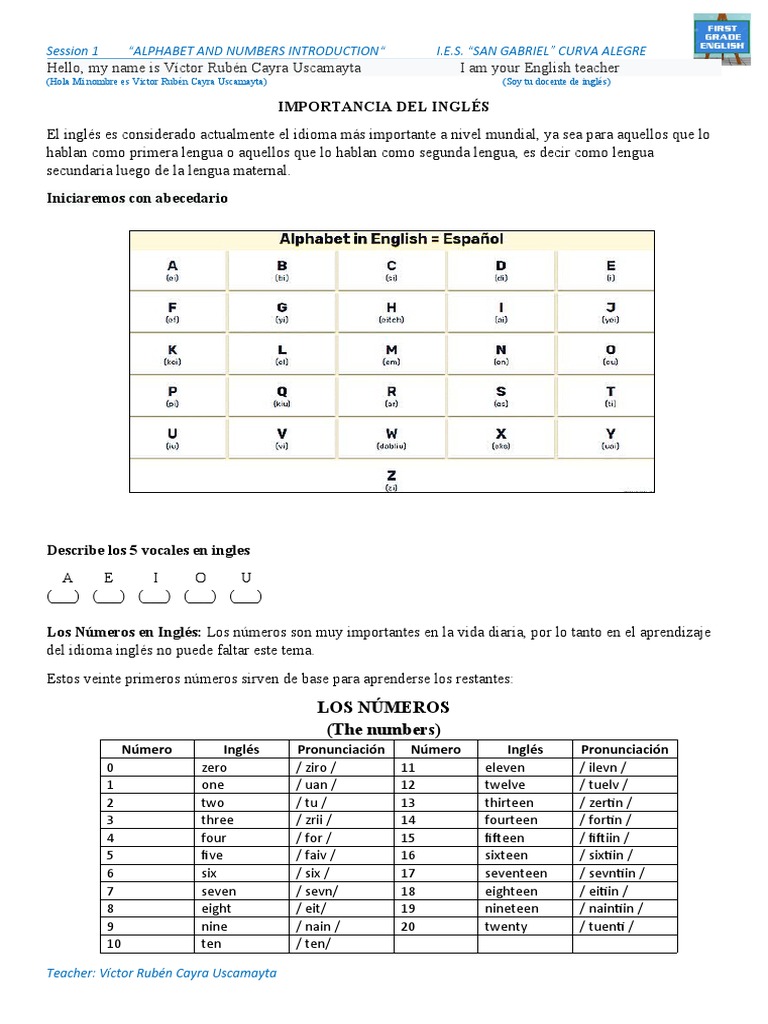 Session 1 Alphabet and Numbers Introduction | PDF | Qualia | Arco iris