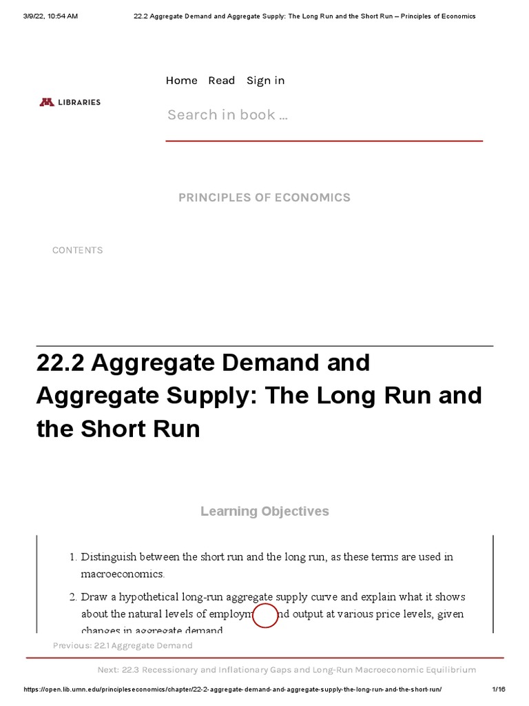 22.2 Aggregate Demand and Aggregate Supply - The Long Run and The Short ...