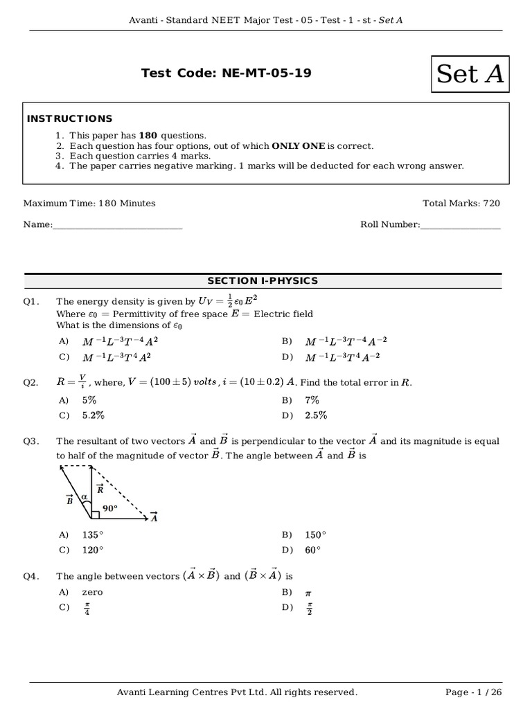 11 NEET Question Paper | PDF