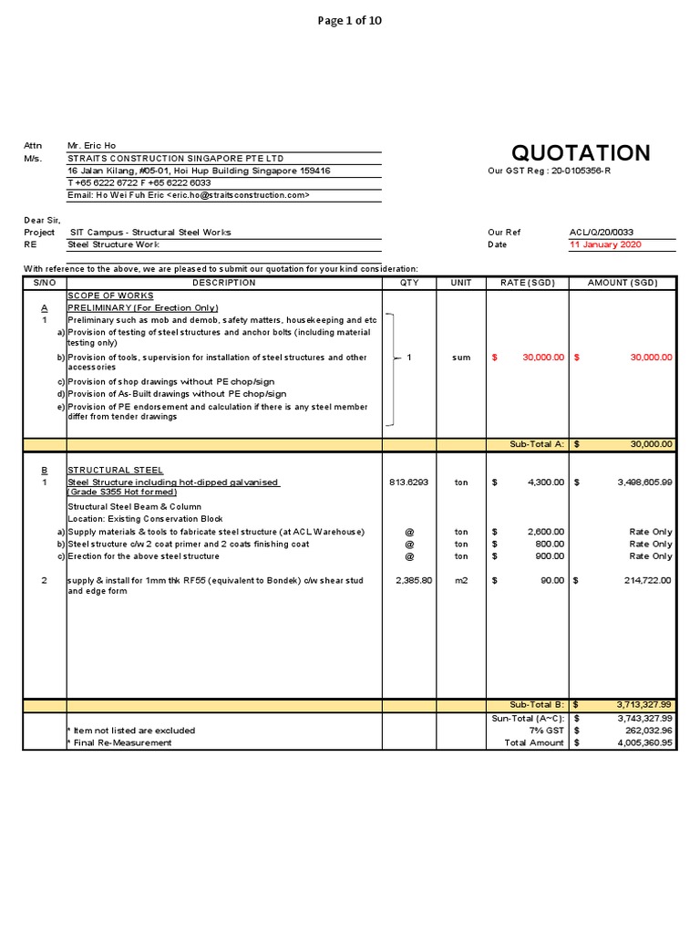 SIT Campus Steel Works Quotation | PDF | Galvanization | Steel