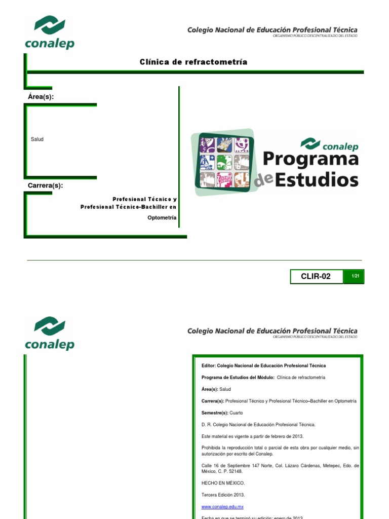 Programa ClinicaRefractometria CONALEP | PDF | Plan de estudios ...