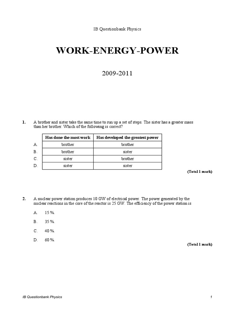 IB Questionbank Physics Work-Energy-Power | PDF | Force | Mass