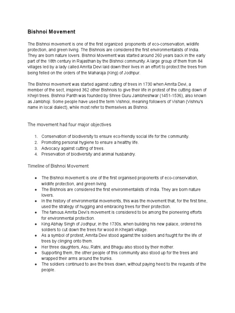 Bishnoi Movement: India's First Environmentalists | PDF | Natural ...