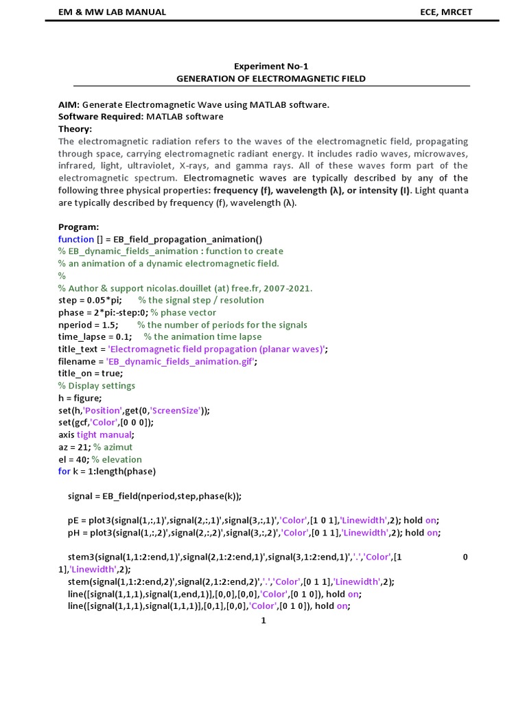 Microwave LAB (MATLAB) | PDF | Antenna (Radio) | Electromagnetic Radiation