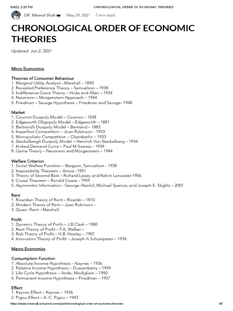 Chronology of Economic Theories | PDF | New Keynesian Economics ...