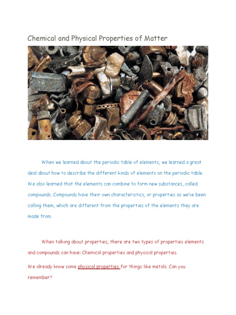 Chemical and Physical Properties of Matter | PDF | Water | Chemical ...