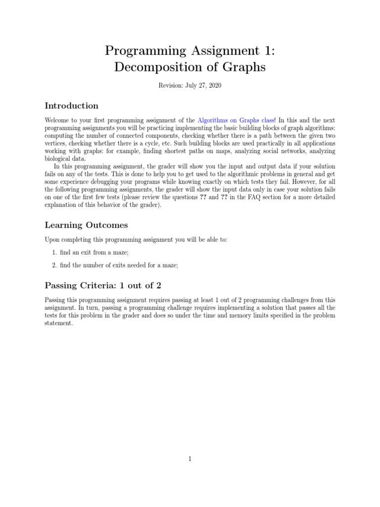 Programming Assignment 1 Decomposition Of Graphs Algorithms On Graphs Class Pdf Vertex