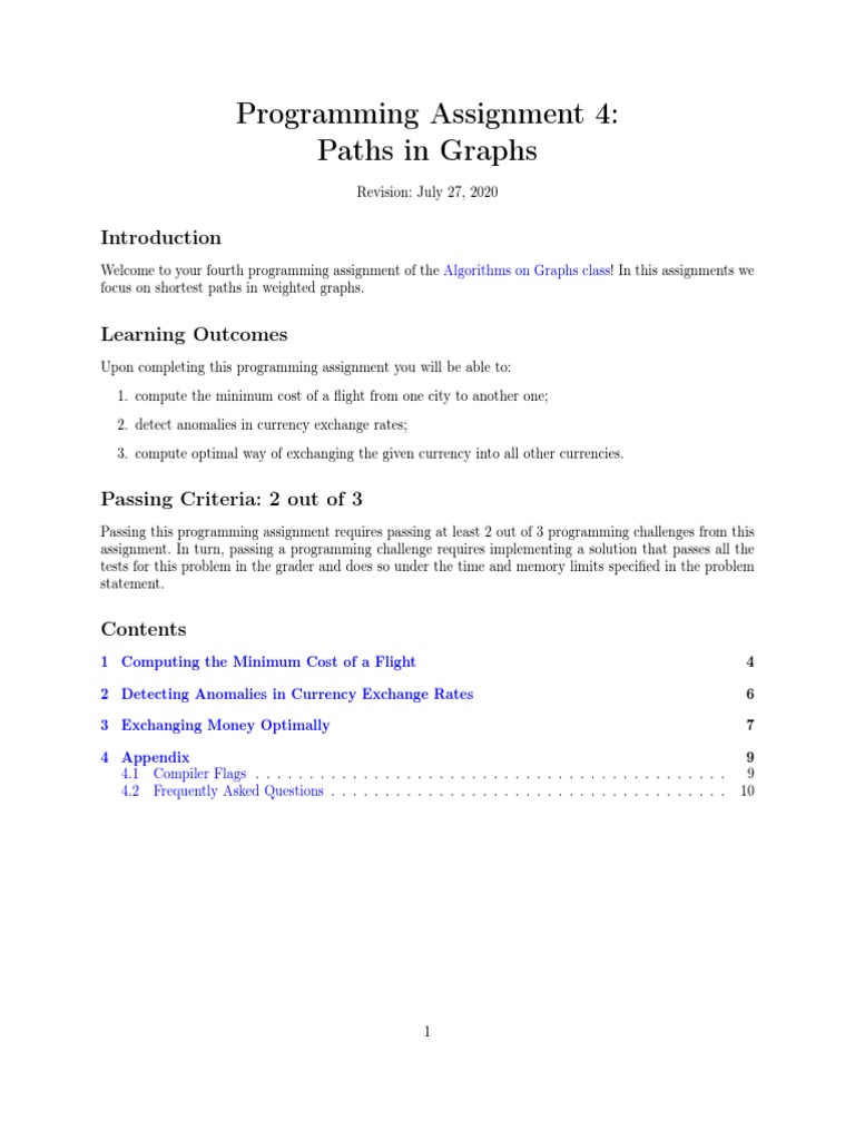 Programming Assignment 4 Paths In Graphs Algorithms On Graphs Class