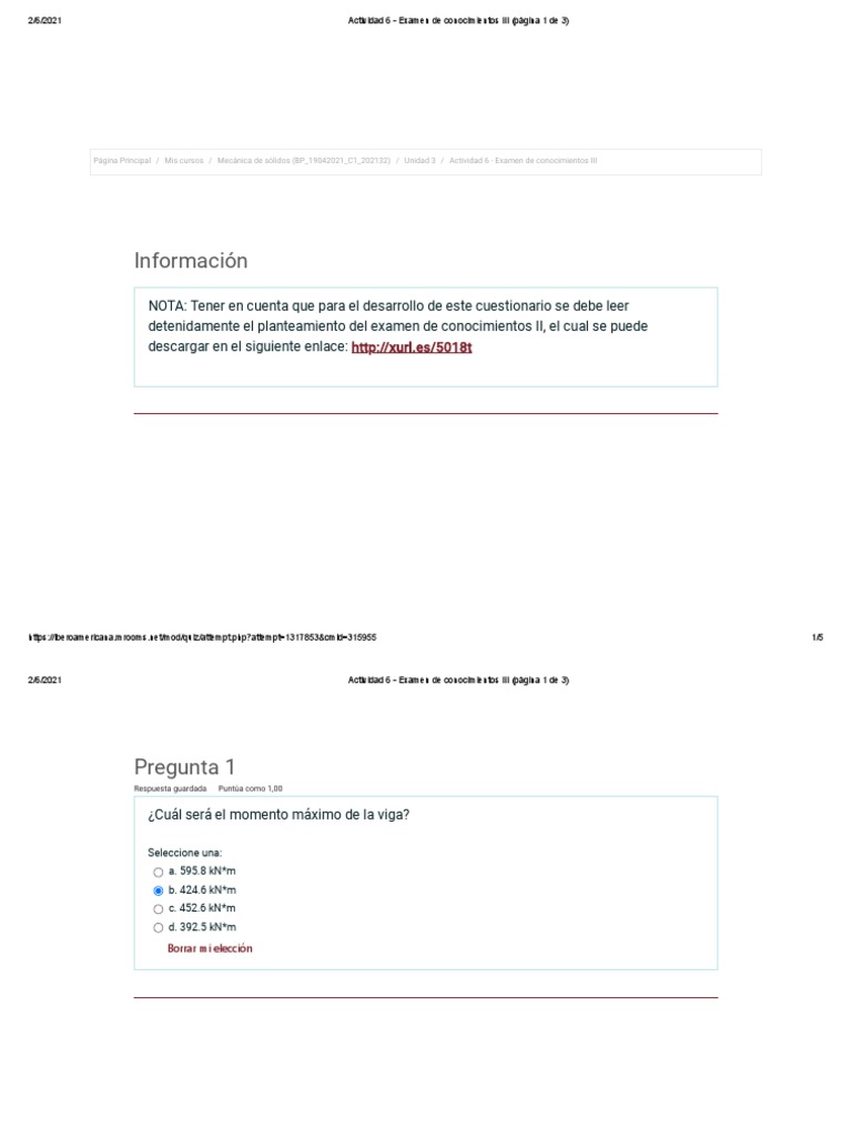 Actividad 6 - Examen de Conocimientos III | PDF | Viga (Estructura ...