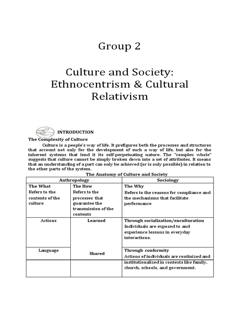 Group 2 Culture and Society: Ethnocentrism & Cultural Relativism | PDF ...
