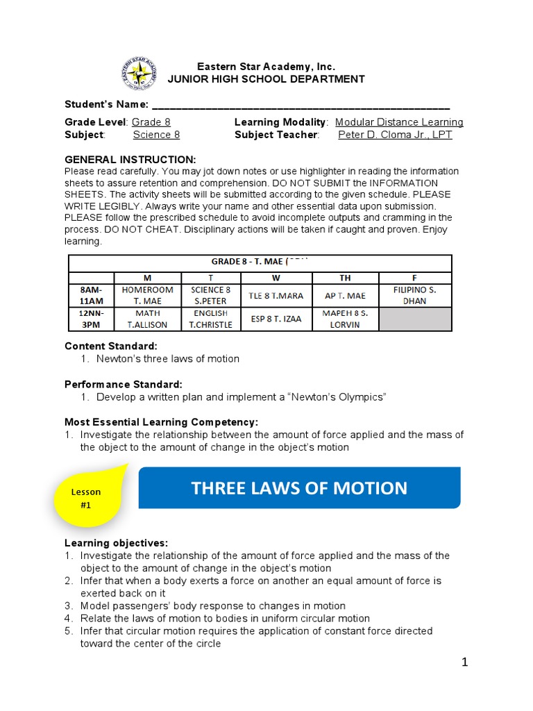 Module 1Q SCI 8 1 | PDF | Force | Acceleration