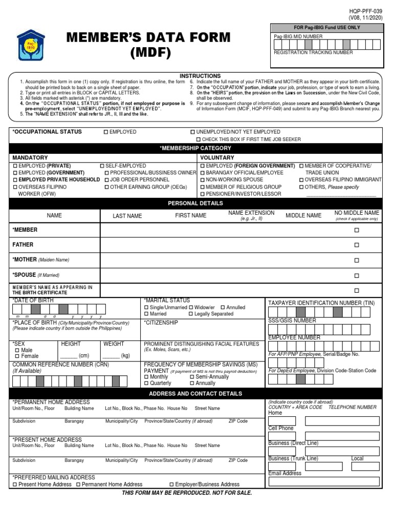 Member'S Data Form (MDF) : Instructions | Download Free PDF | Government