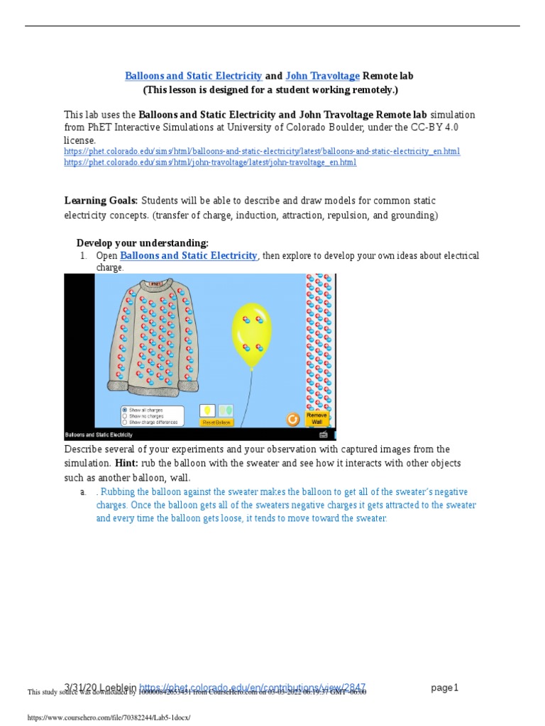 Balloons and Static Electricity John Travoltage | PDF | Electric Charge ...