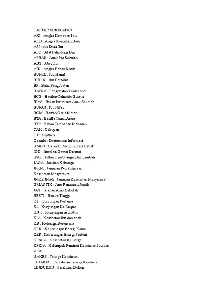 Daftar Singkatan Kesehatan Lengkap | PDF | Pengembangan Diri | Sains ...