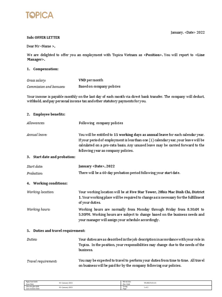 Offer Letter - TOPICA | PDF | Employment | Working Time