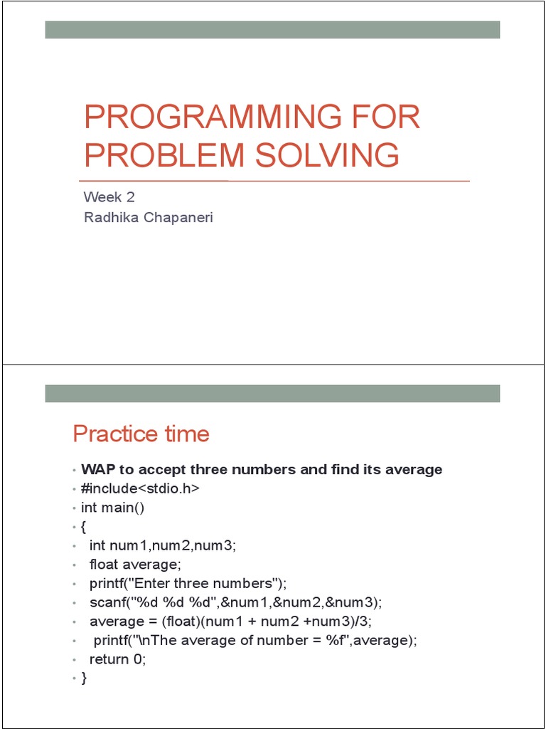 Programming For Problem Solving: Practice Time | PDF | Computer ...
